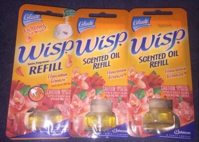 Lot of 3 Glade Wisp Flameless Candle Scented Oil Refill Hawaiian Breeze ...