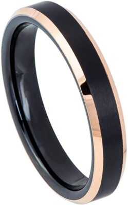 4mm Tungsten Carbide Two-Tone Black IP Rose Gold IP Brushed Wedding ...