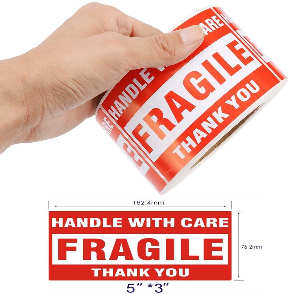 6 Roll Large 3x5 Fragile Stickers Handle with Care Address Mail ...