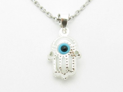 PLATINUM STERLING SILVER KABBALAH HAND OF GOD EVIL EYE GOOD LUCK ...