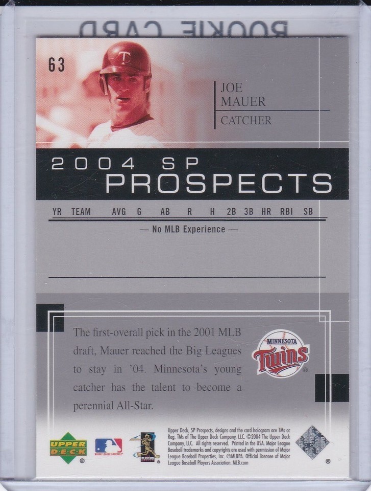 JOE MAUER ROOKIE CARD Upper Deck SP Prospects Baseball RC Minnesota ...