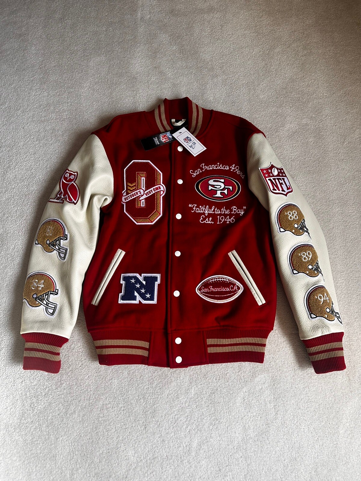 OVO X NFL San Francisco 49ers Leather Wool Varsity Jacket Red October’s ...