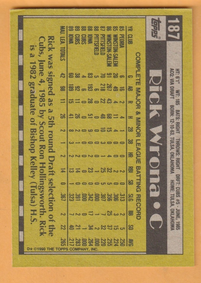 Rick Wrona Chicago Cubs AUTO Signed 1990 Topps Wichita State Shockers ...