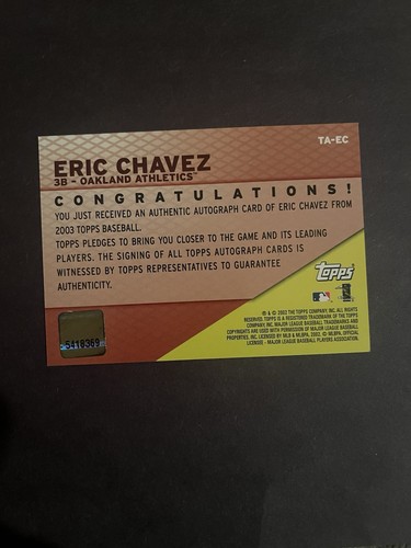 ERIC CHAVEZ 2003 TOPPS CERTIFIED AUTOGRAPH AUTO! OAKLAND ATHLETICS! | eBay