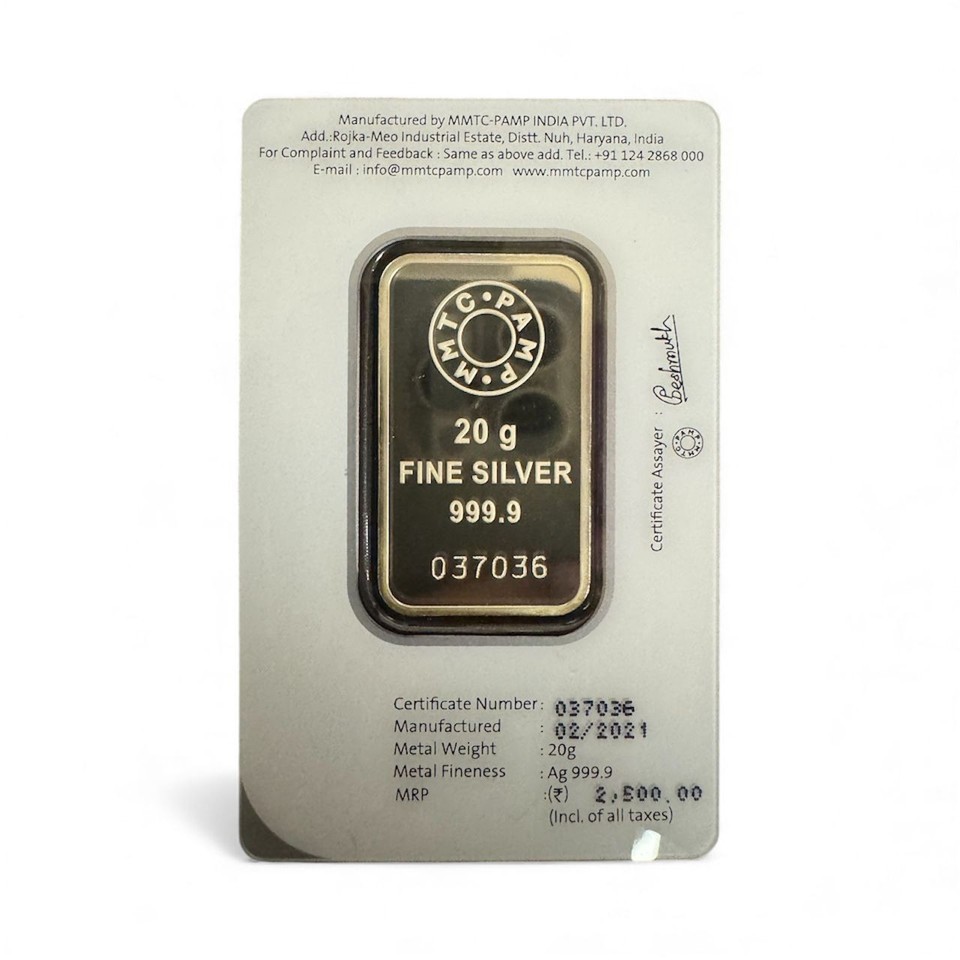 Pamp Mmtc Lotus 20 Gram Silver Bar In Assay Card - Tonned Condition | eBay