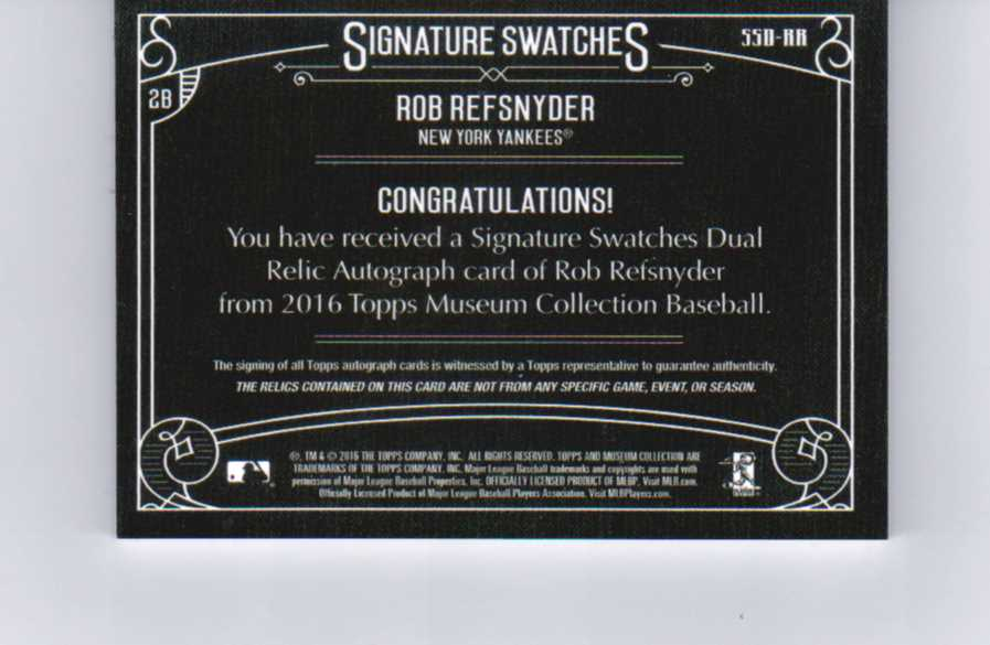 Rob Refsnyder 2016 Museum Collection Signature Swatches Dual #SSDRR ...