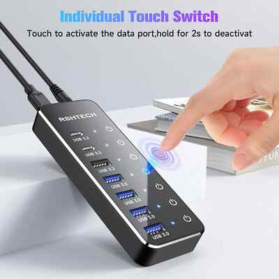 7-Port Powered USB C Hub with 10Gbps USB-C 3.2 Ports Individual Touch ...