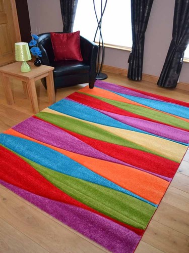 Funky Bright Rainbow Rugs Modern Multi Coloured Thick Runner Large Rug ...