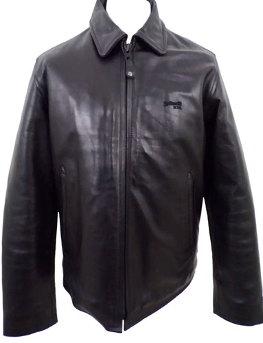 Men’s Schott NYC Black Cowhide Leather Quilted Jacket Inside Collar Zip ...