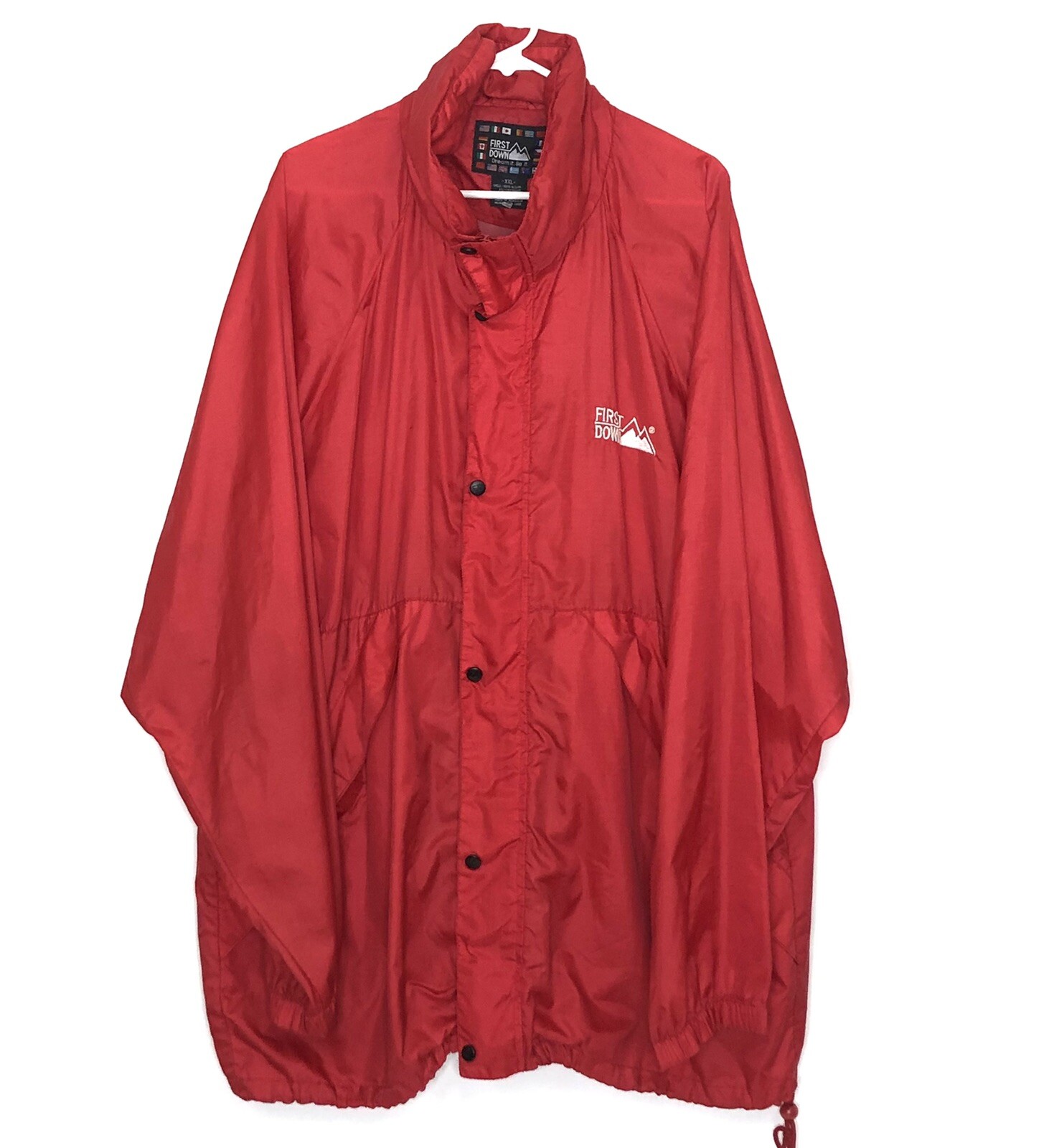 Vintage First Down Jacket Windbreaker Mens 2XL Nylon Hooded Red | eBay