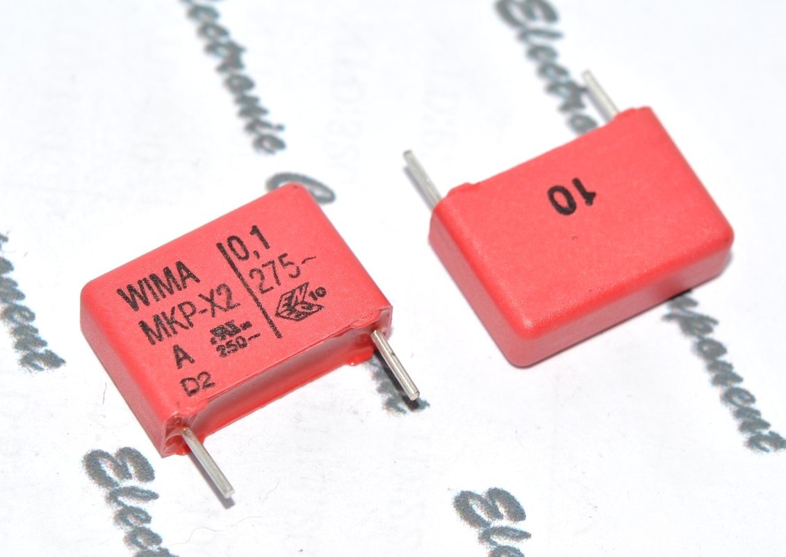 10pcs - WIMA MKP-X2 0.1uF (0,1µF 100nF) 275Vac 10% pitch:15mm RFI ...