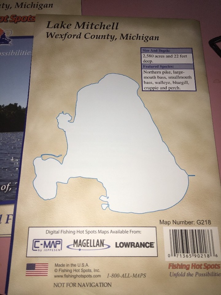 Lake Mitchell Wexford County Michigan Fishing Hot Spots Fishing Map | eBay