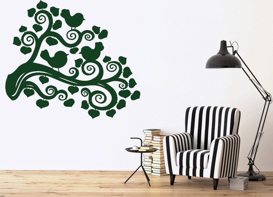 Wall Vinyl Sticker Decal Abstract Image Bird Branch Leaves Decor (n241 ...