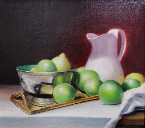 Oil Painting Silver Bowl Richard Finger Trompe L'oeil Sfumato Limes ...