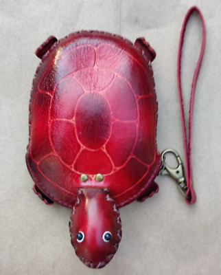 Embossed Leather Turtle Coin Purse Wristlet Wallet Pouch Zippered 6 ...