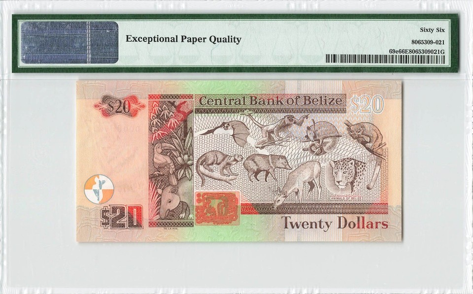 BELIZE 20 Dollars 2014, P-69e, PMG 66 EPQ Gem UNC, Older Date, QEII ...