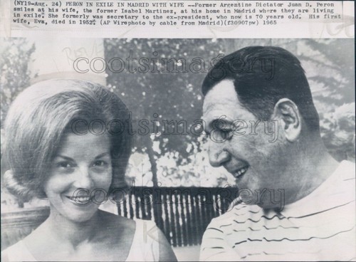 1965 Press Photo Smiling Juan Peron & Wife Isabel of Argentina 1960s | eBay