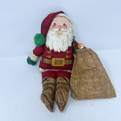 Hand Made Cut & Sew Cloth Santa Claus Doll 14" VTG Plush Shelf Sitter ...