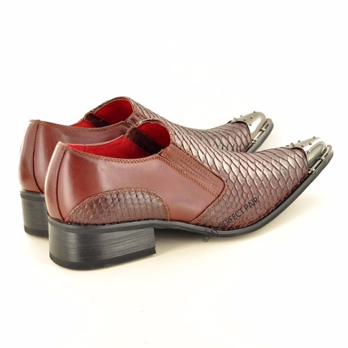 Mens Winkle Pickers Shoes Leather Lined Crocodile Skin Metal Toe UK ...