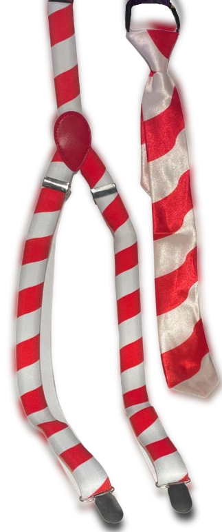 CHRISTMAS NECK TIE & SUSPENDERS SET Red White Candy Cane Adult Costume ...