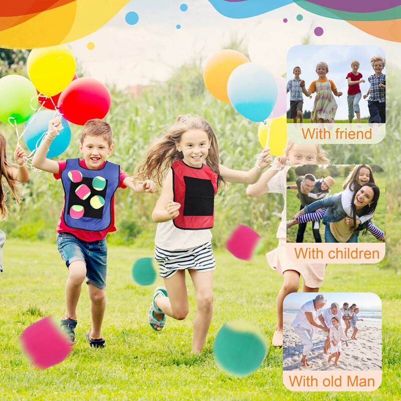 2X(Dodgeball Game Set - 2Pcs Kids Dodgeball Tag Sticky Vests with 10 ...