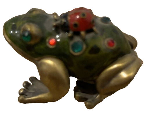 Rhinestone Frog Trinket Box Lady Bug Gold Green Red Hinged Magnetic ...