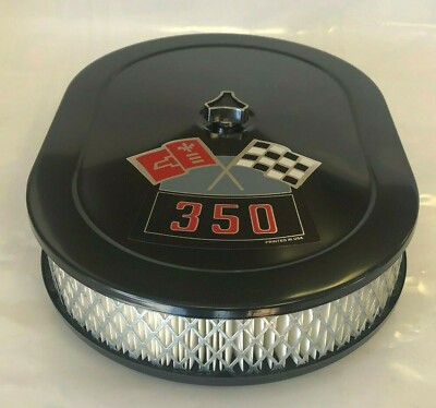 Chevy 350 BLACK Oval Air Cleaner Steel Black/White Filter 12"X8 ...