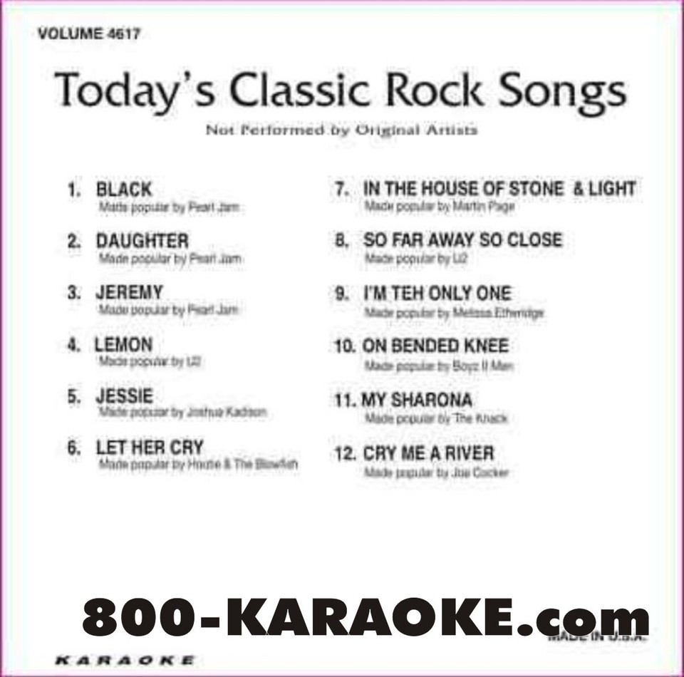 BACKSTAGE KARAOKE CD+G BS4617 CDG CLASSIC ROCK SONGS PEARL JAM HOOTIE ...