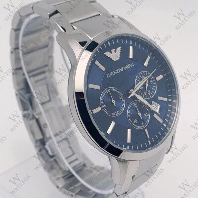 New In Box Emporio Armani AR2448 Men's Blue Dial Chronograph Classic ...