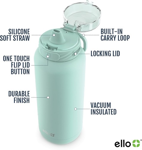 Ello Cooper 22oz Stainless Steel Water Bottle with Straw and Carry ...