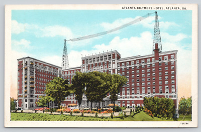 Postcard Atlanta, Georgia, Atlanta Biltmore Hotel, WSB Radio Towers ...