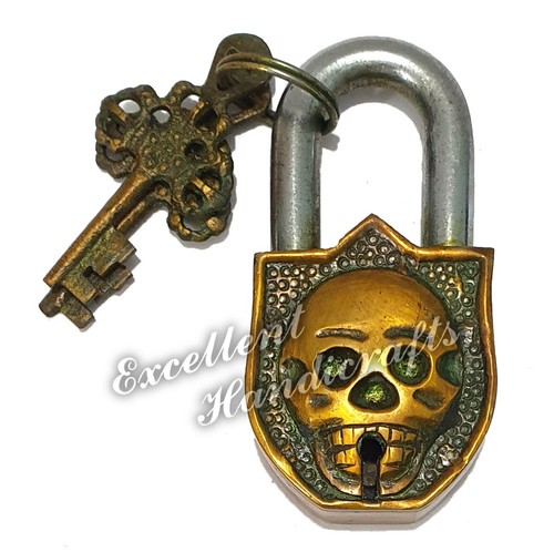 Attractive Antique and Vintage Style Brass made Skull Padlock with 2 ...