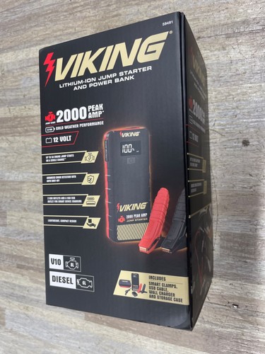 Viking 2000A Peak Amp Lithium- ion Jumpstarter 59491 Power Bank sealed ...