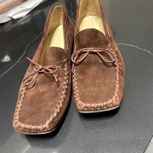 Russell & Bromley Women's Square Toe Suede Moc Bow Loafers Brown Size ...