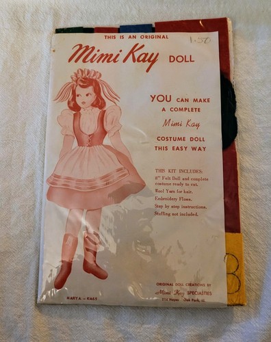 Mimi Kay Doll Felt Doll Kit 8" Mary A Girl Doll Vintage 1950's Pattern ...