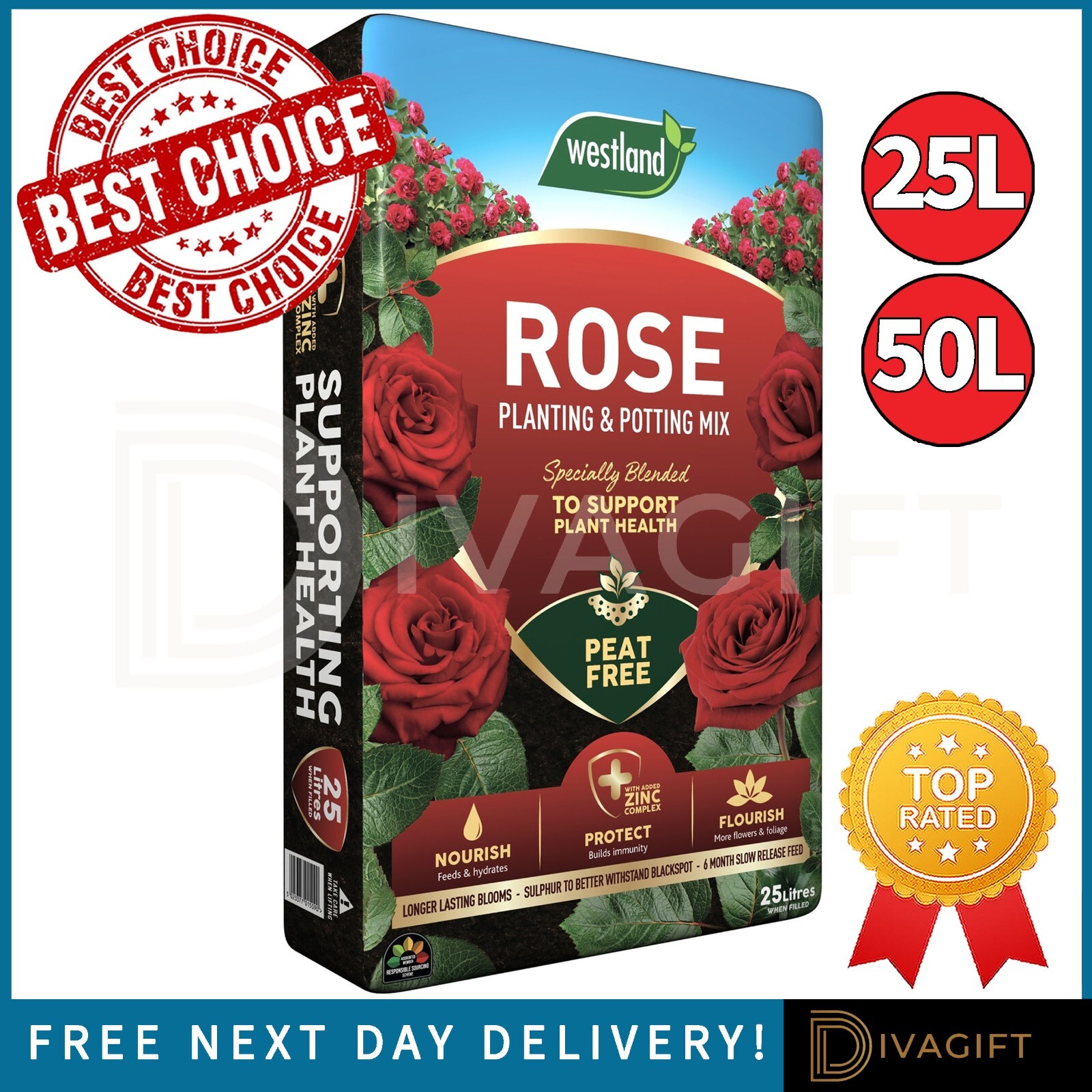 ROSE COMPOST ORGANIC PLANT POTTING MIX COMPOST FOR ROSES 25L 50L NEW ...