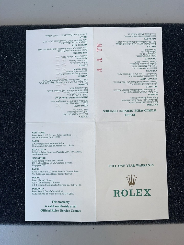 Rolex Certificate Paper Guarantee/Garantie 64260 Oyster | eBay