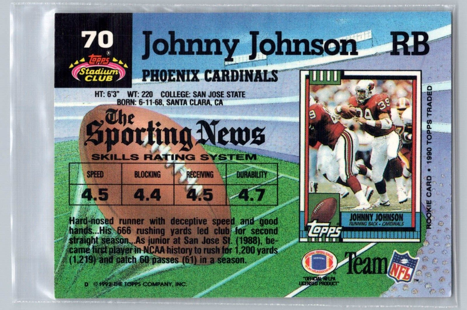 1992 TOPPS STADIUM CLUB CARD # 70 Johnny Johnson - Phoenix Cardinals | eBay