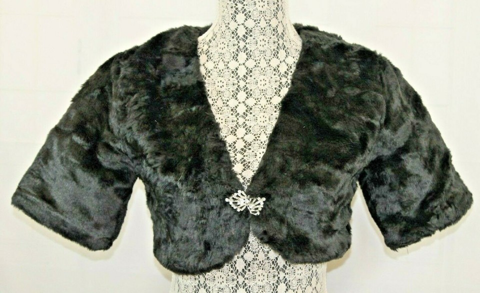 Say What? USA Cropped Jacket Black Faux Fur Lined Womens Size M | eBay