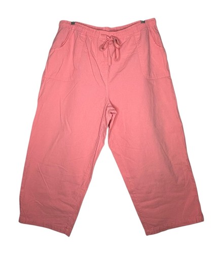 Basic Editions Elastic Waist Pockets Pink Drawstring Capri Pants Large ...