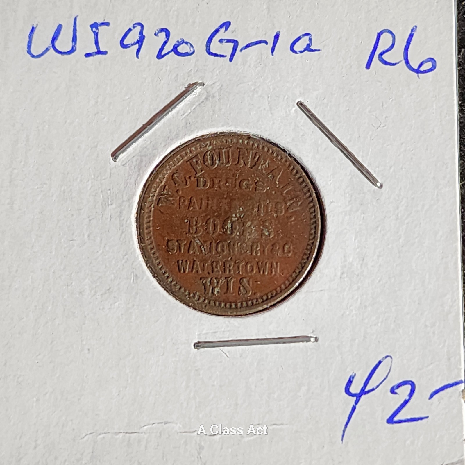 1863 Watertown, Wisconsin Civil War Token W.C. Fountain Drugs, Paints ...