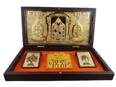 Gold Plated Balaji Govinda Idol Frame With Charan Paduka And Box | eBay