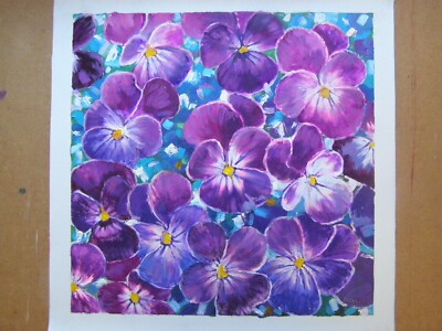 Violets PANSIES Flowers Original Oil Acrylic Painting Art By Ukraine ...