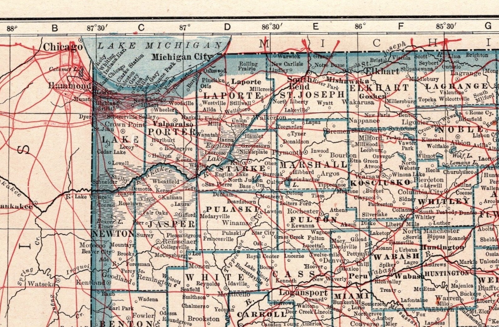 1921 Antique INDIANA Map Vintage State Map of Indiana Gallery Wall ...