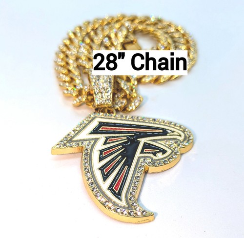 ATLANTA FALCONS GEM NECKLACE Gold NFL Team Bling Hip Hop Pendant & 28 ...
