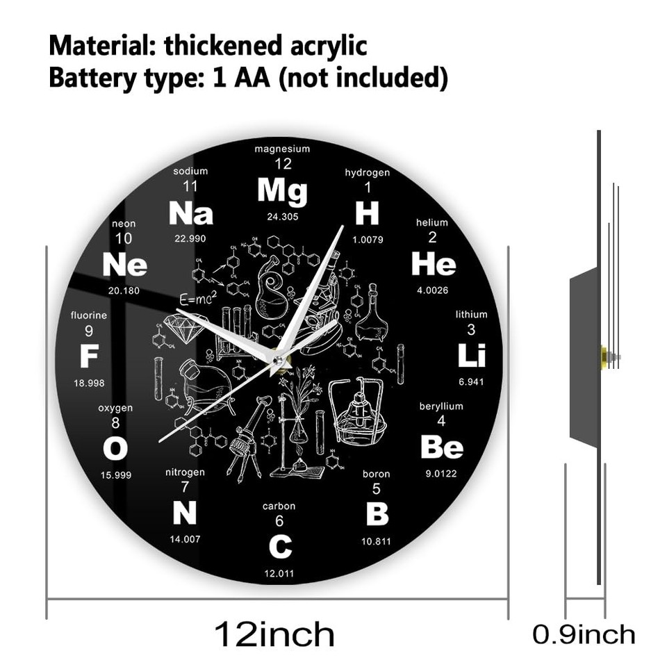 Periodic Table of Elements Wall Art Chemical Symbols Clock Educational ...