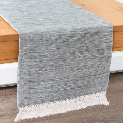 Silver Gray Long Table Runners With Macrame Lace Boho Decor (13x108 ...
