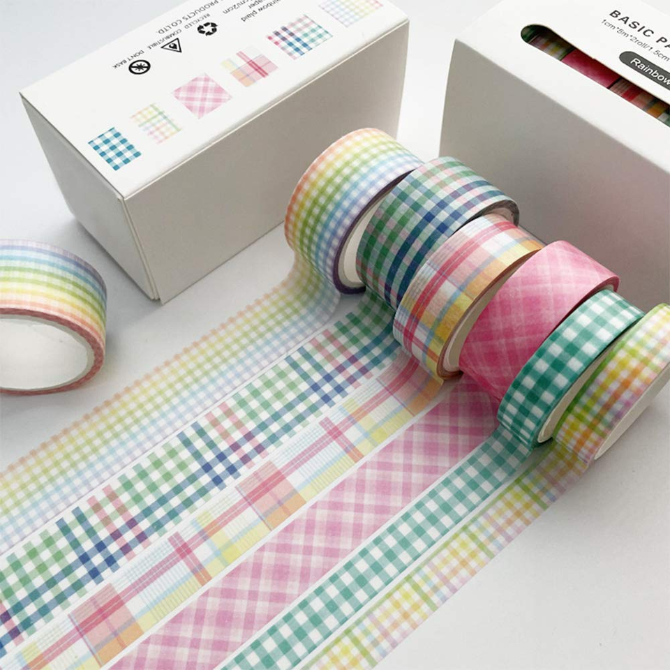 6 Rolls Plaid Washi Tape Set Basic Grid Masking Decorative Tapes for ...