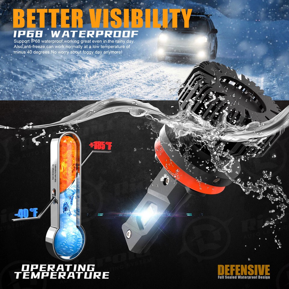 RIDROID H11 LED Headlight Bulbs Kit Low Beam Bulb Super Bright 6000K H9 ...