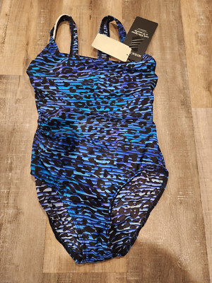 Miraclesuit Women blue stripe animal leopard print One-Piece Swimsuit ...